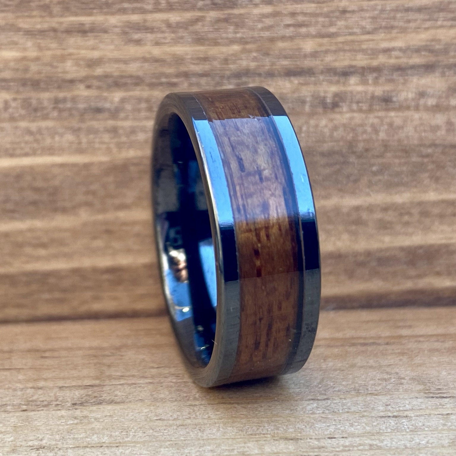 "The Battleship" 100% USA Made Black Ceramic Ring With Wood From The U ...