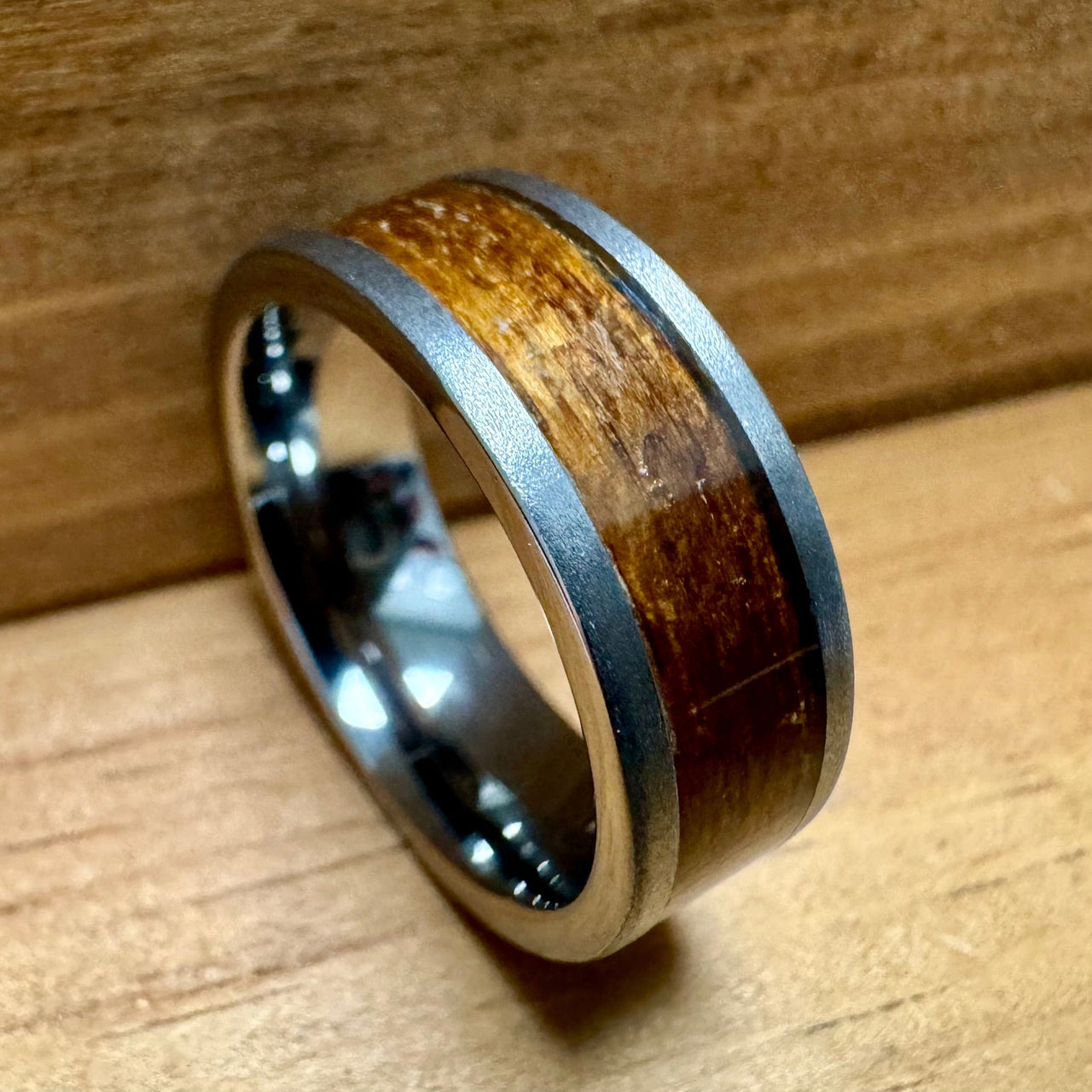 "The Rugged Battleship" 100% USA Made Rugged Tungsten Ring With Wood F ...
