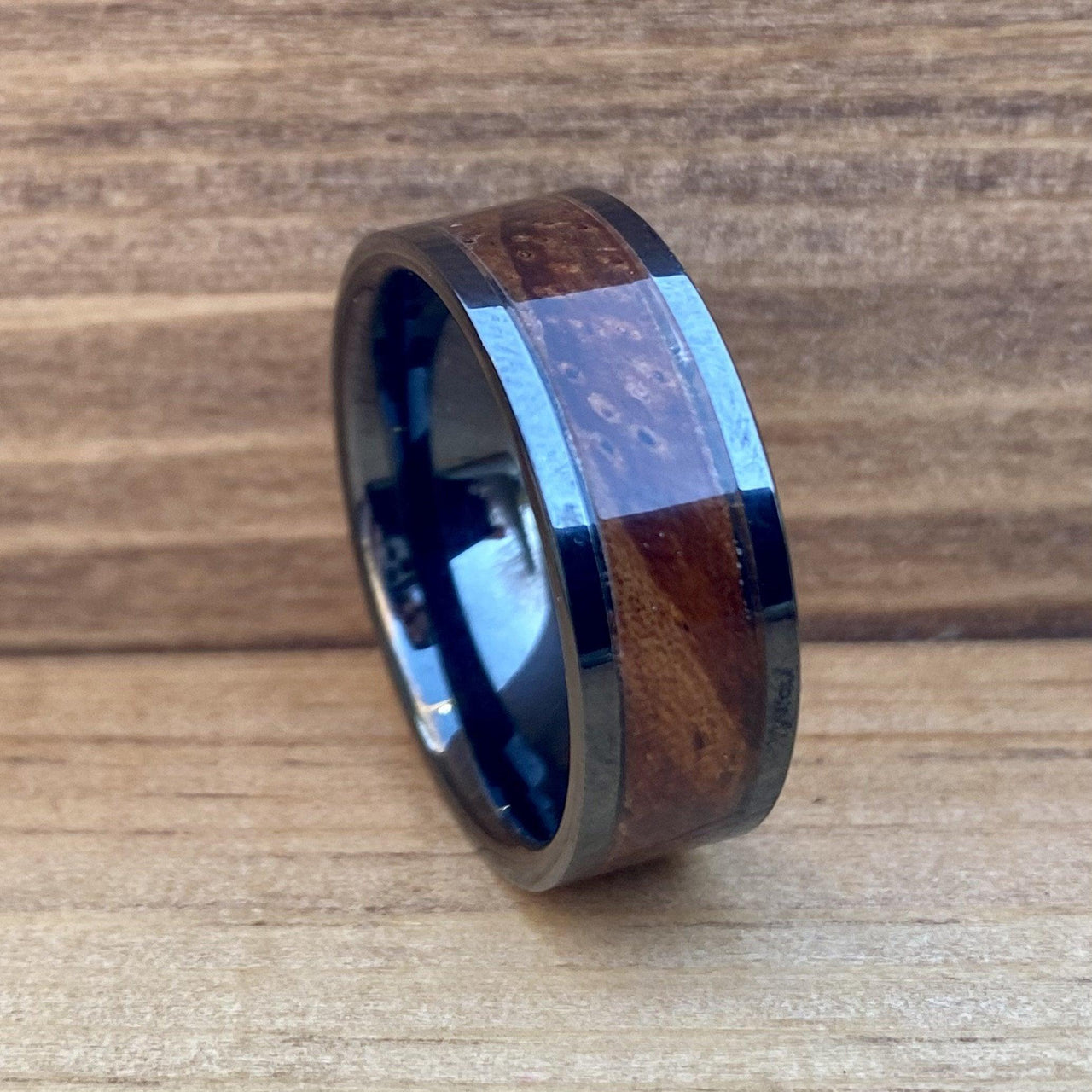"The Thompson" 100% USA Made Black Ceramic Ring With Wood From A Thomp ...