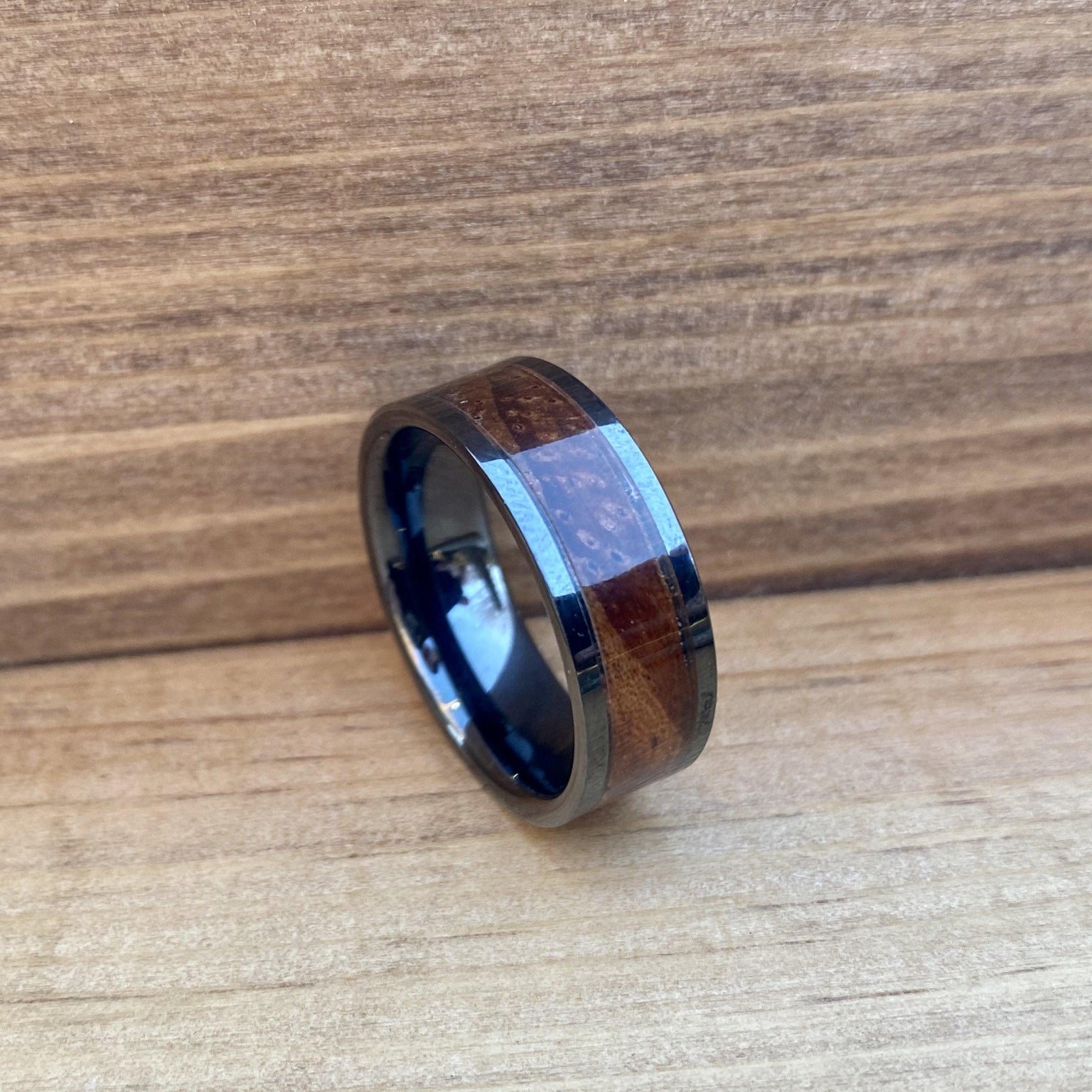 "The Thompson" 100% USA Made Black Ceramic Ring With Wood From A Thomp ...